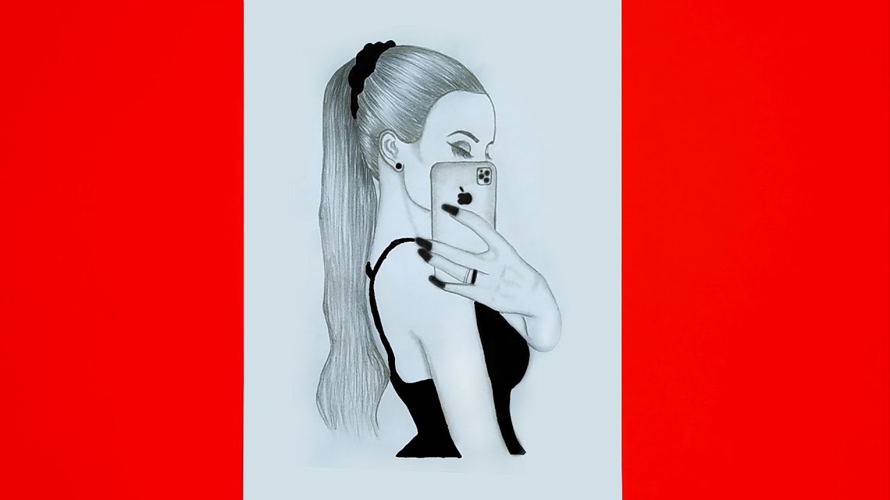 How to draw a girl taking a selfie with iPhone 11 Pro Max, step by step ...