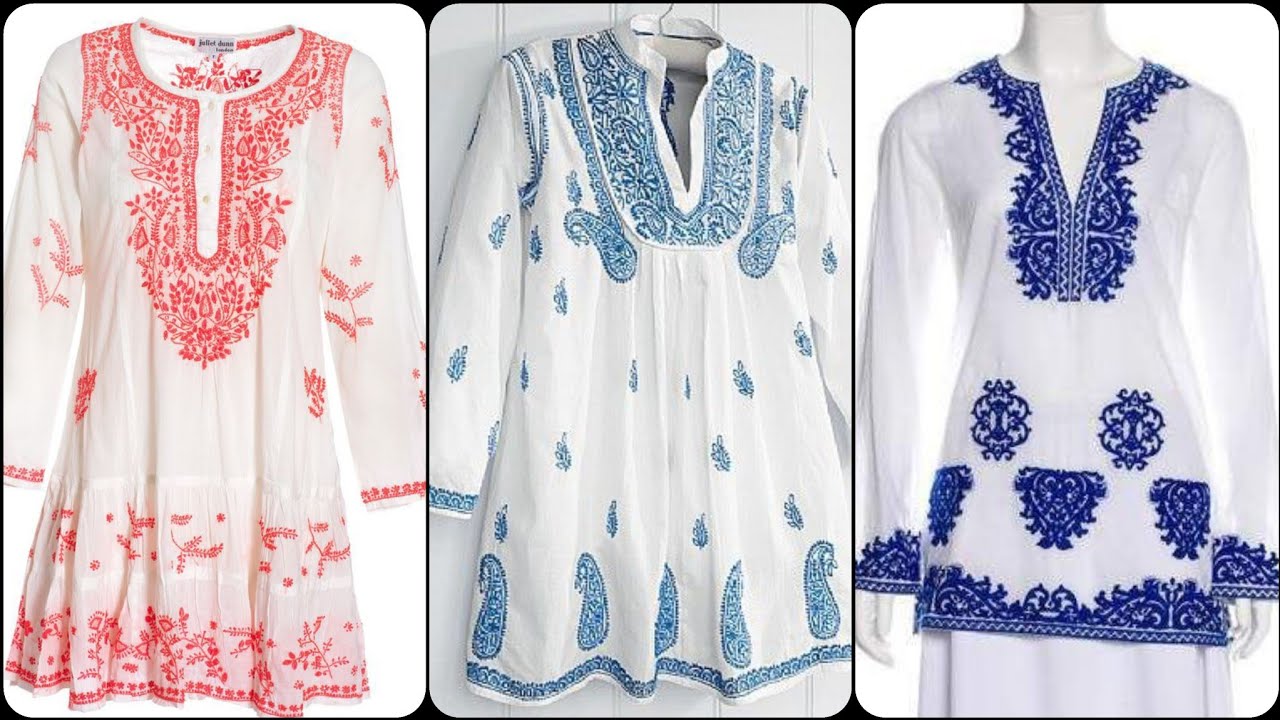 Most beautiful decent light colour embroidered tunic top and shirts ...