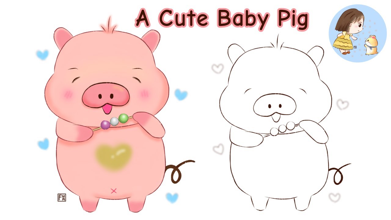 How to Draw a Cute Baby Pig and his dango - Cara Menggambar Bayi Babi ...