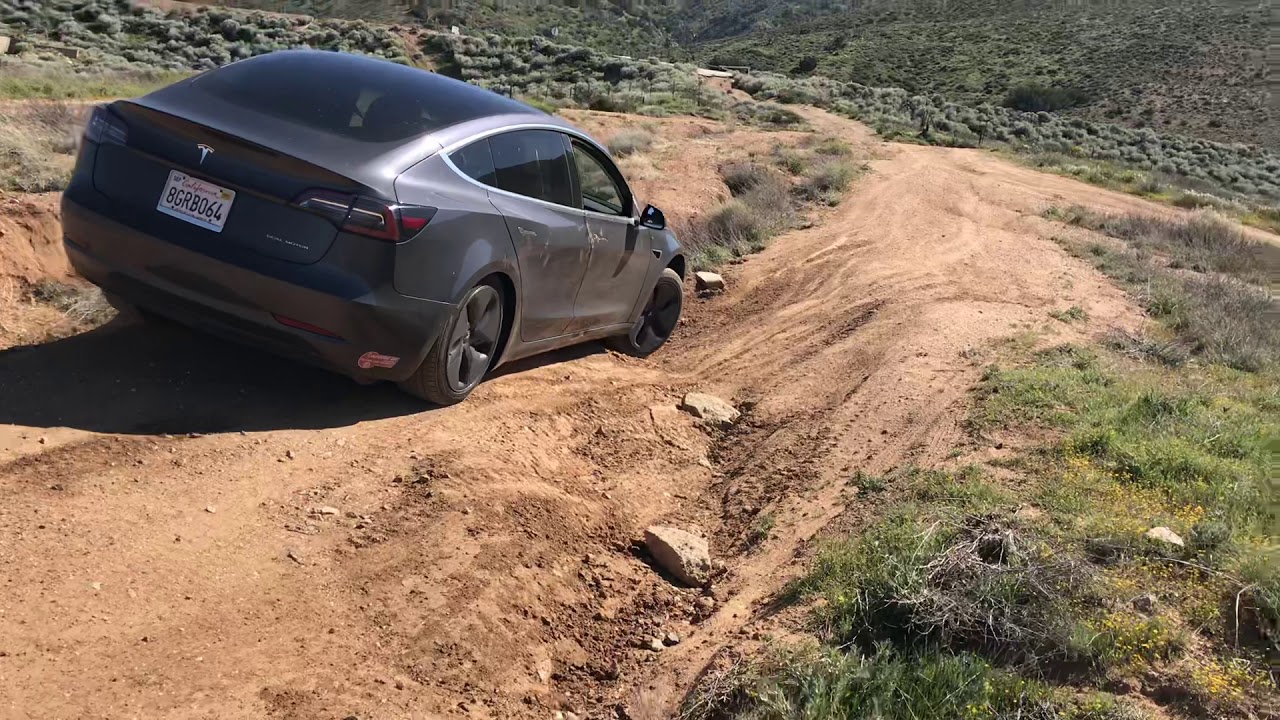 Stock Tesla Model 3 4-wheeling (offroad) some rough terrain 2, no ...