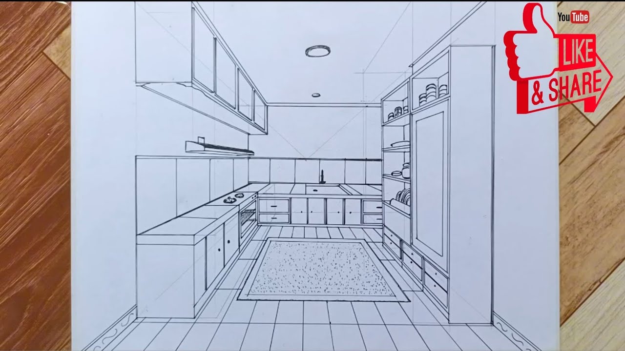 how to draw kitchen - YouTube