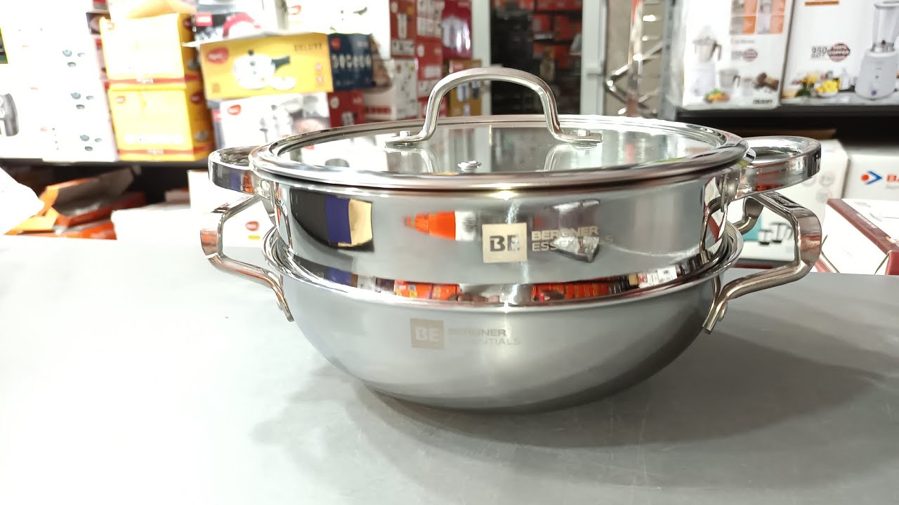 Bergner Tri-ply Multi-purpose Kadai With Steel Steamer And Glass Lid |# ...