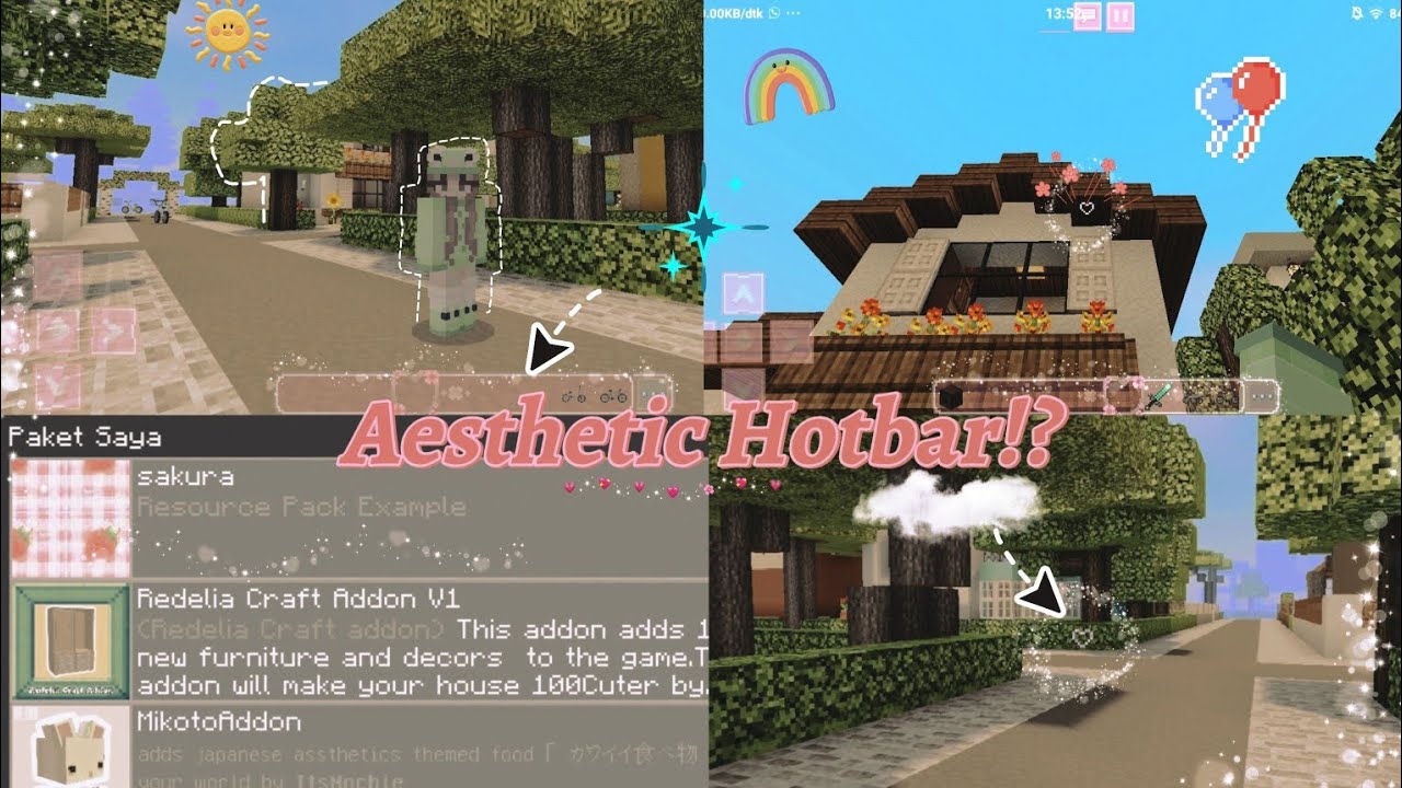 Cara ada hotbar love di Kawaii World/Minecraft 🌷 | hotbar aesthetic ...