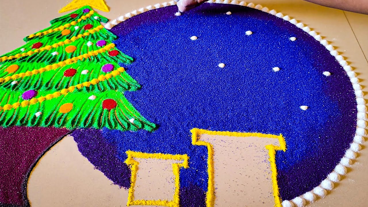 Christmas Tree🎄🎀 Rangoli Design For Festival / Best Rangoli Design For ...