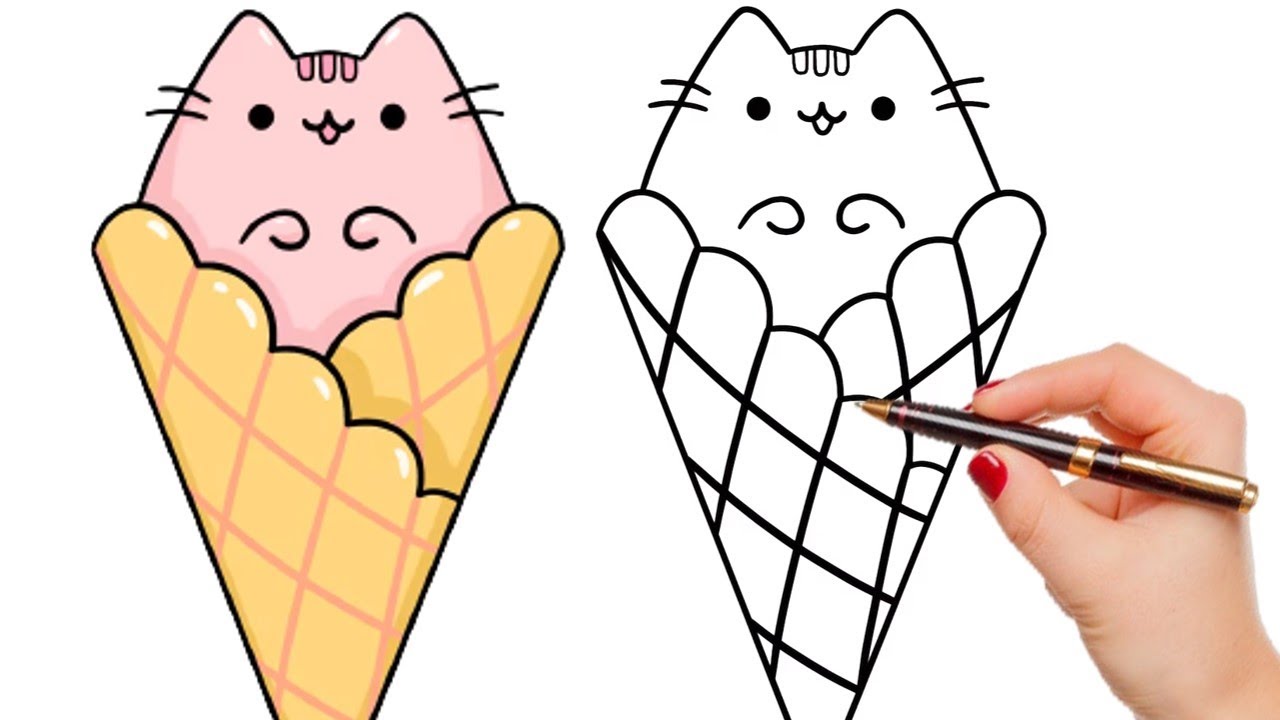 Pusheen Cat Waffle Cone how to draw || outline art master #PusheenCat ...