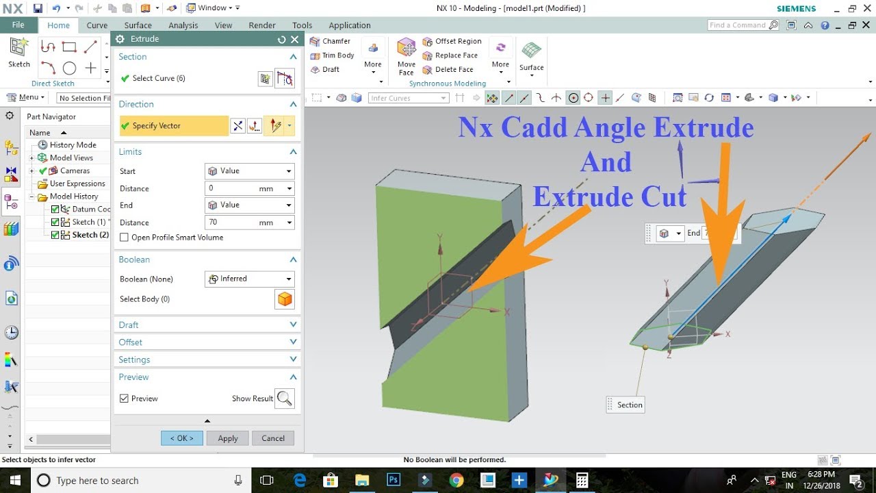 Nx Cad Angle Extrude And Extrude Cut --Tamil - YouTube