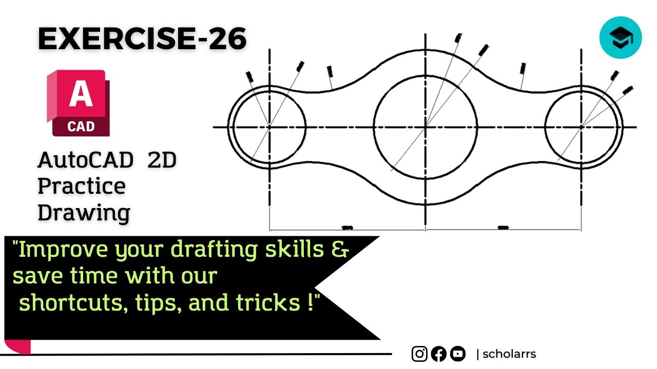 AutoCAD 2D Practice Exercise for beginners | Exercise-26 - YouTube
