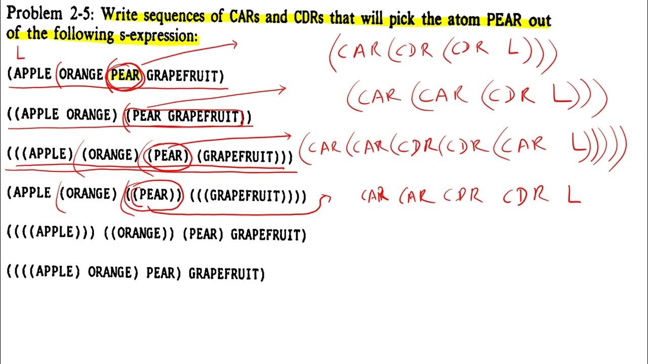 LISP: Writing s-expressions using CAR and CDR - YouTube