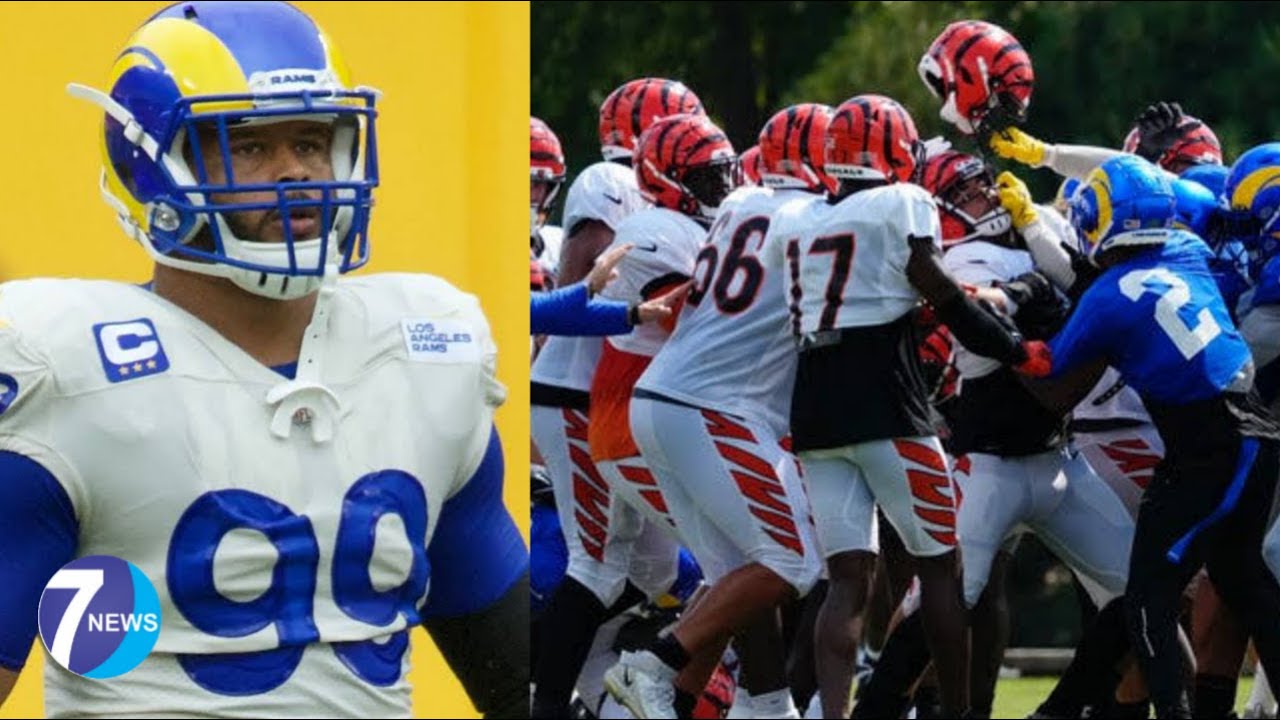 Aaron Donald swings helmet at Bengals players in wild practice fight ...