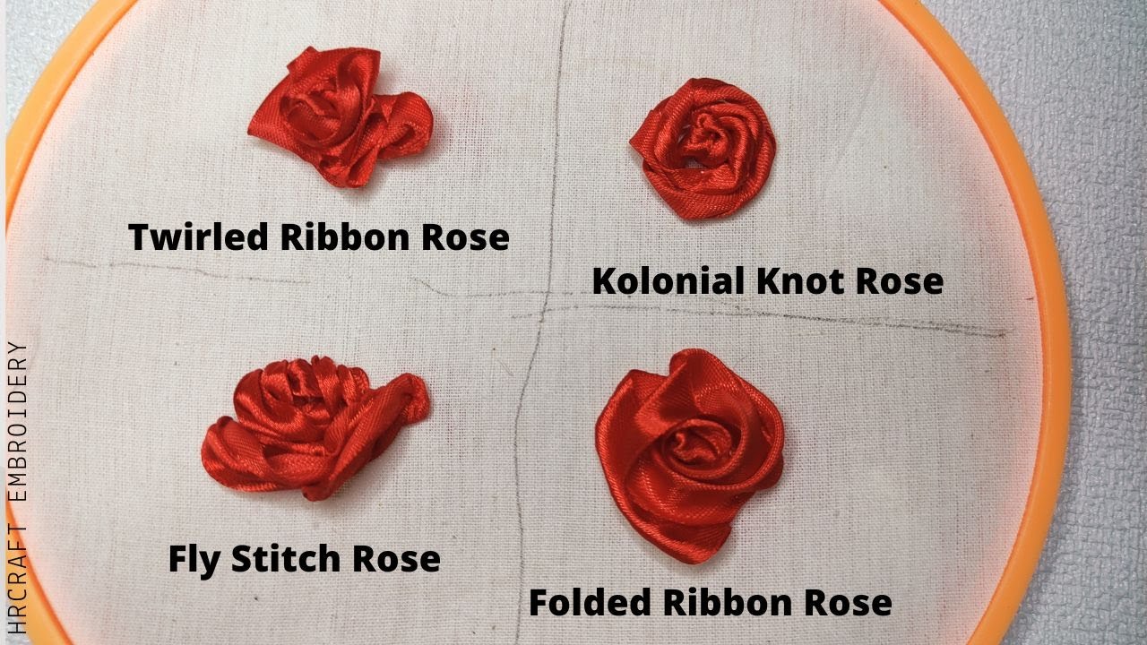 4 Types Rose Flower Ribbon Embroidery Tutorial || Ribbon Embroidery ...