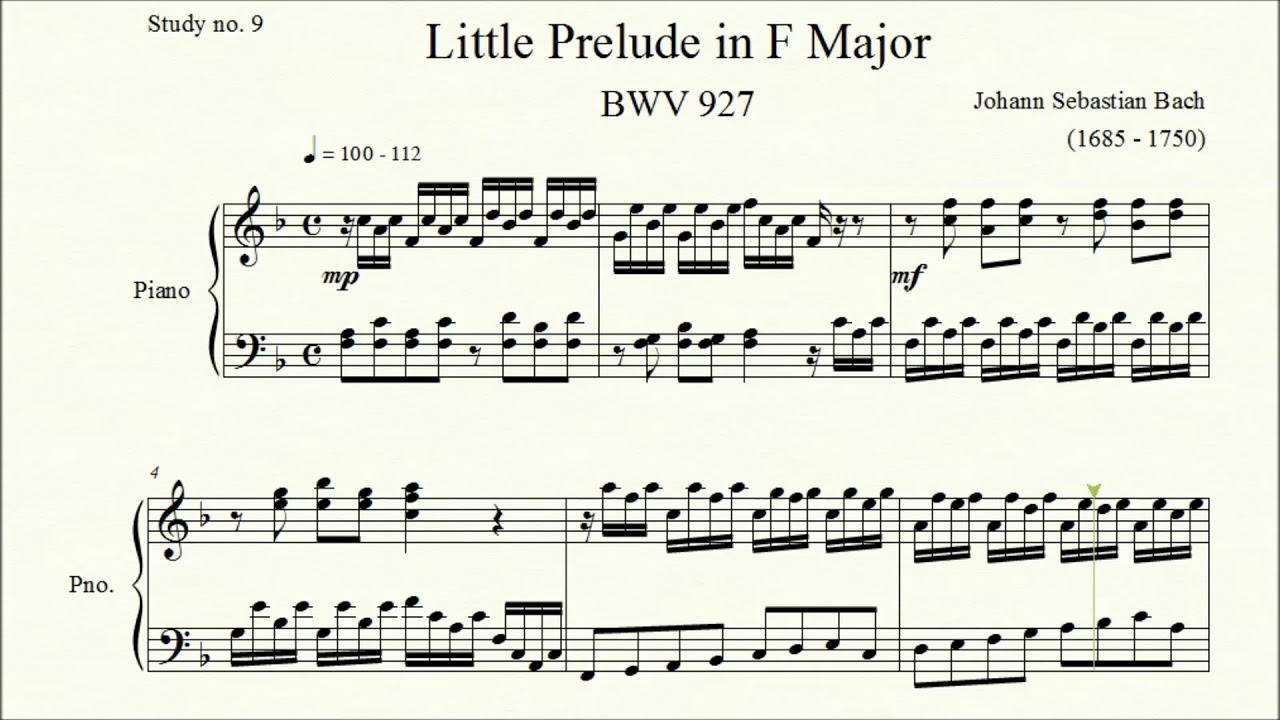 Study no. 9: Little Prelude in F Major (BWV 927) - Johann Sebastian ...