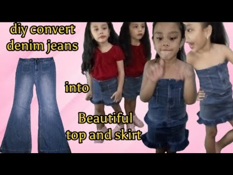 diy convert denim jeans into beautiful top and skirt (part 1 skirt that ...
