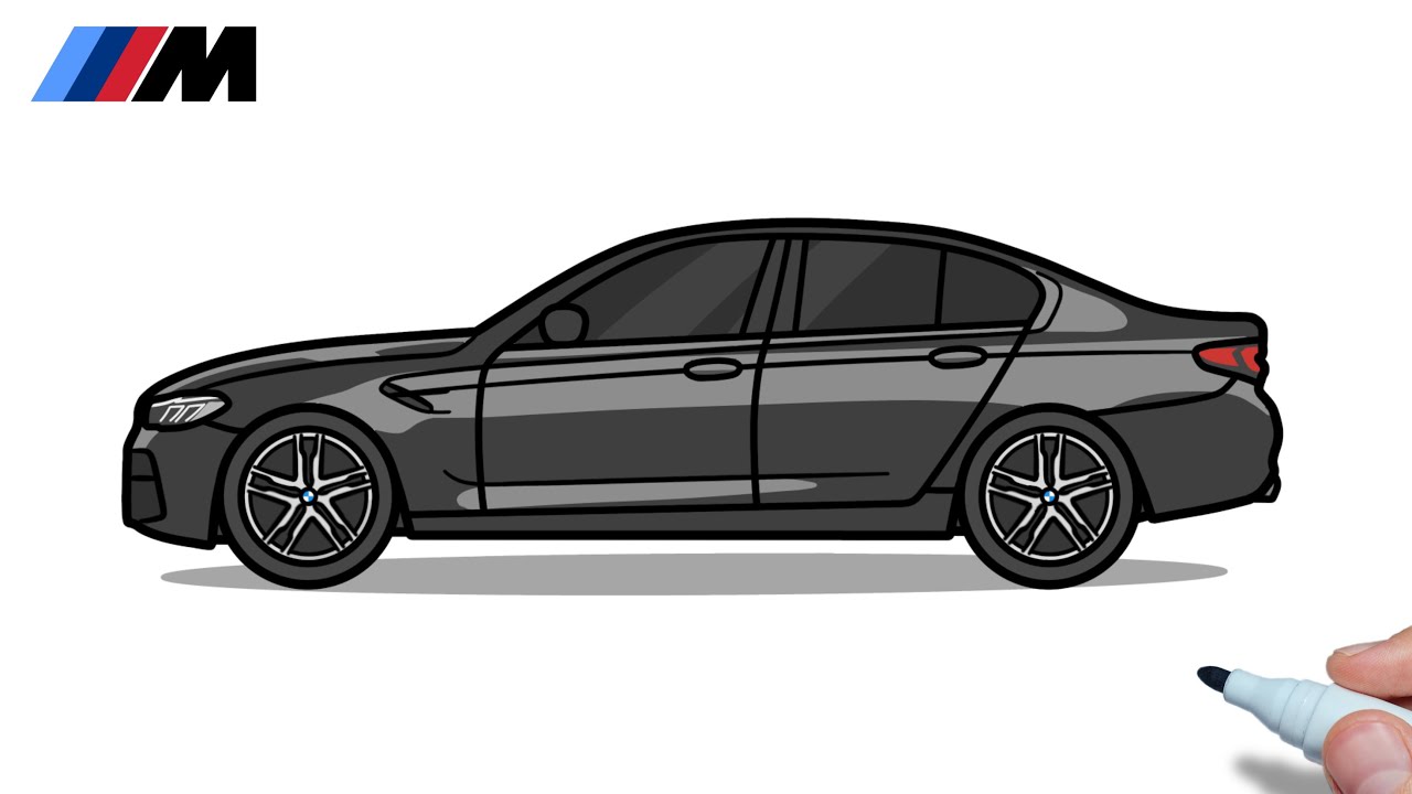 How to draw a BMW M5 F90 COMPETITION easy | Drawing bmw 5 series sports ...