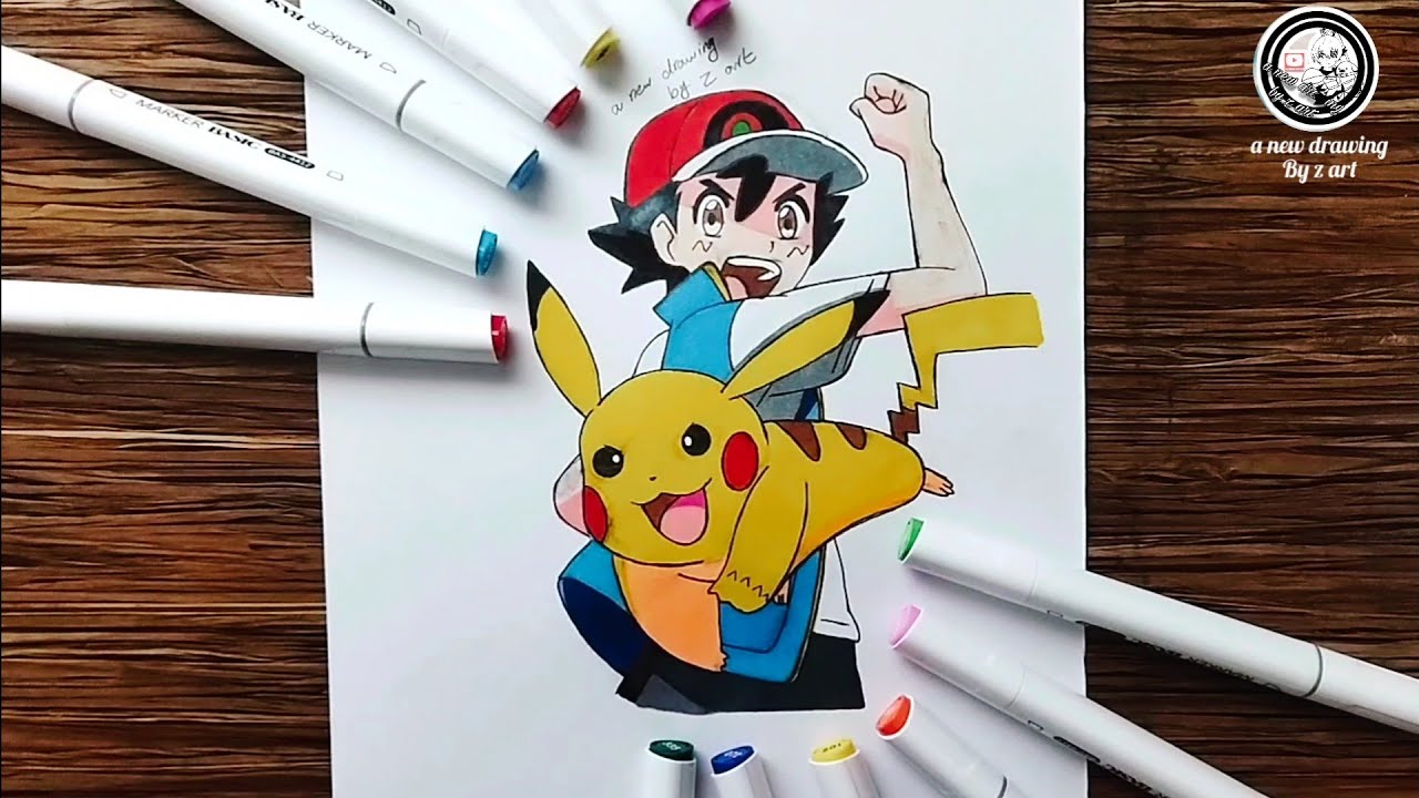how to draw ash and Pikachu from Pokemon | ash and pikachu drawing ...