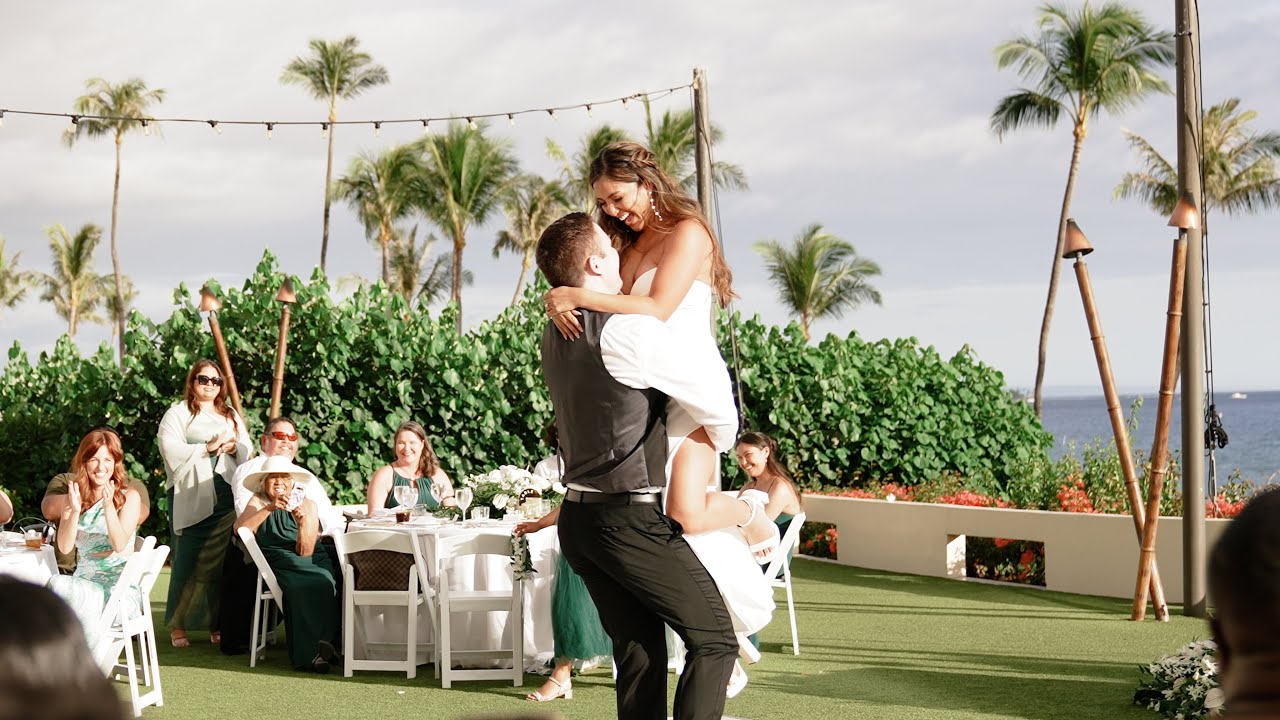Choreographed first dance to "Anyone" at their beach front reception ...