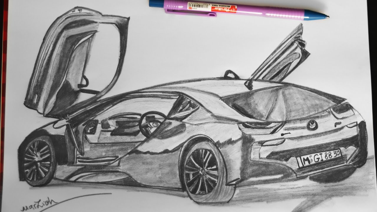 How to draw a car with a black pencil - YouTube