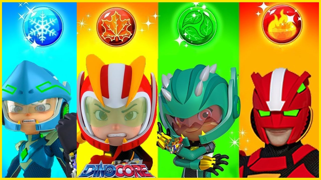 Dinocore Game Cartoon | Flex Of Robot Fire, Water, Air, and Eart ...