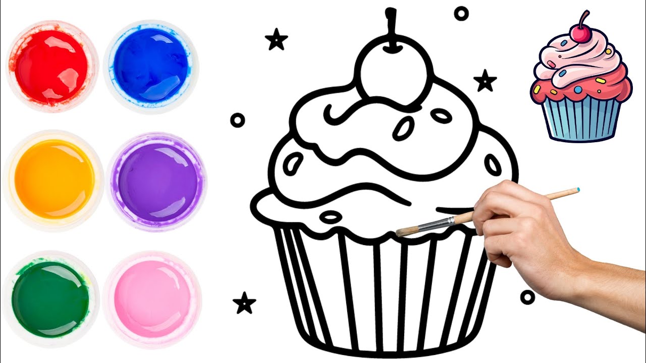 Easy Cupcake Drawing and Coloring for Kids, Toddlers 🎨🧁 - YouTube