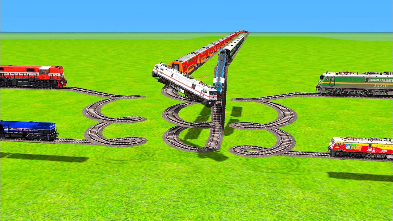 SIX TRAINS PAR THREE CURVE CIRCLE TRACK CROSSING WITH BUMPY CROSSING ...