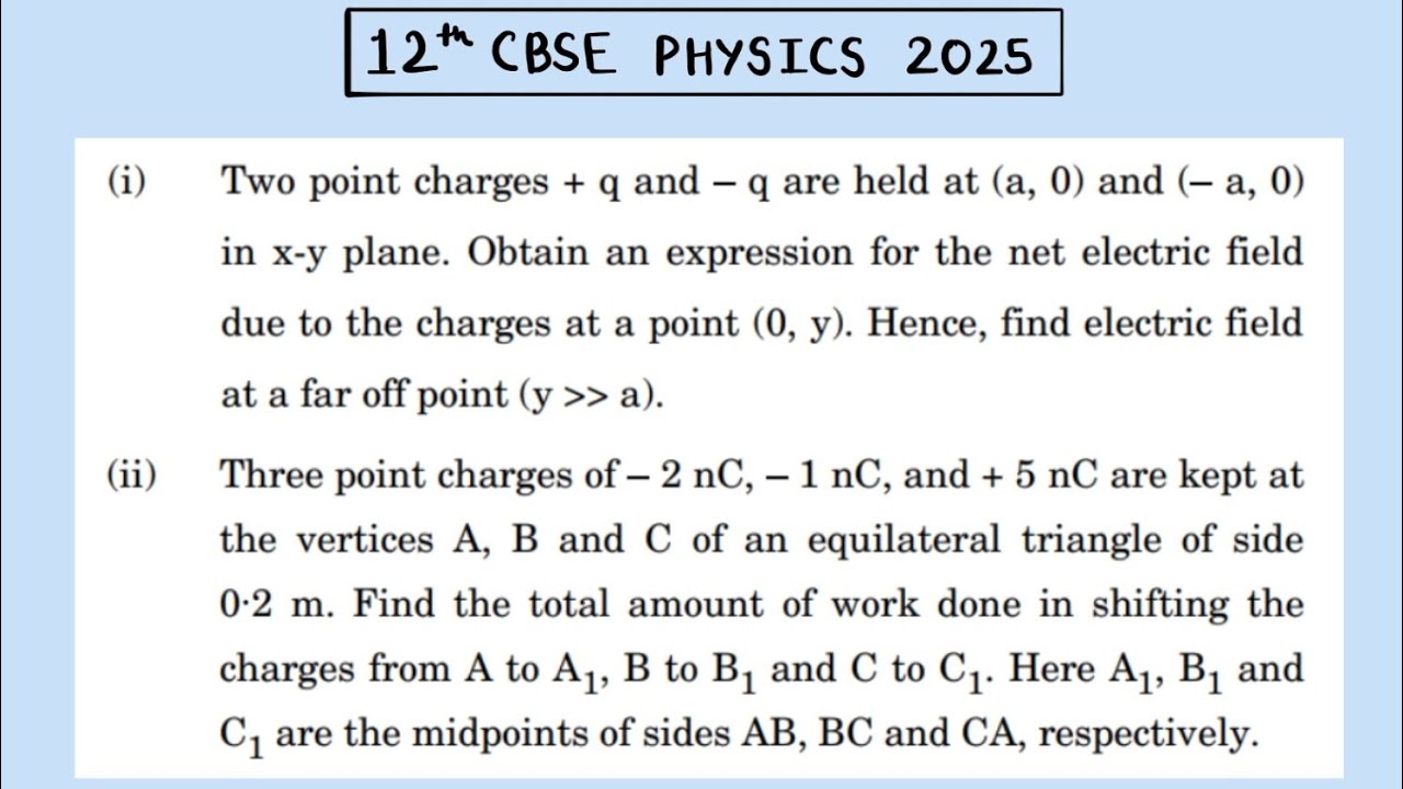 XII Physics 2025 Two point charges + q and - q are held at (a, 0) and ...