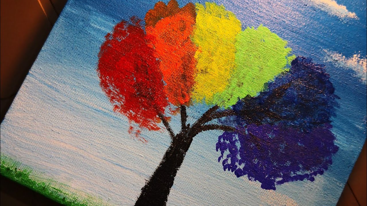Rainbow Tree Painting | Acrylic colour | Maryam's Art | - YouTube
