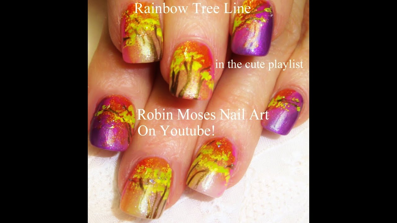 Rainbow Tree Nails | Easy DIY Fall Nail Art Design Tutorial - YouTube