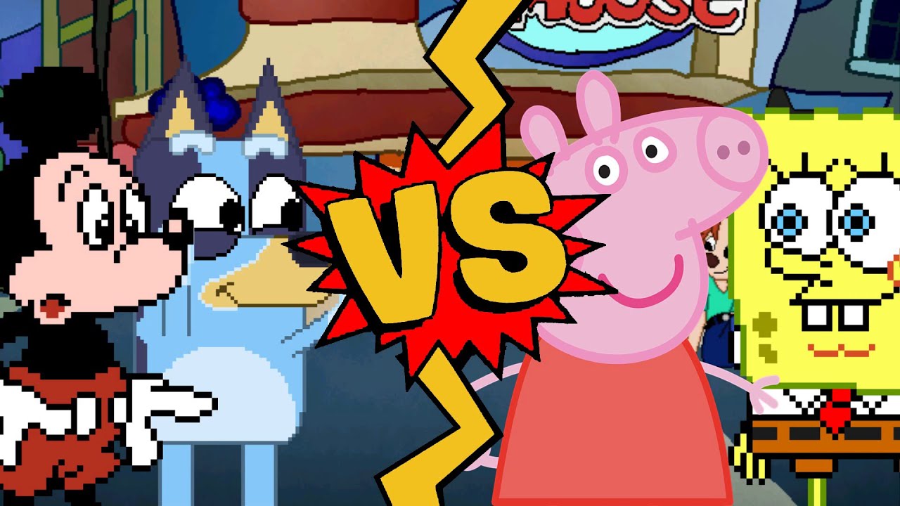 M.U.G.E.N Battles | Mickey Mouse/Bluey vs SpongeBob/Peppa Pig - YouTube