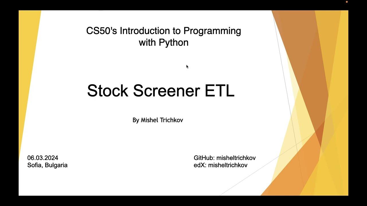 CS50 Introduction to Programming with Python - Final Project - Stock Screener ETL - YouTube