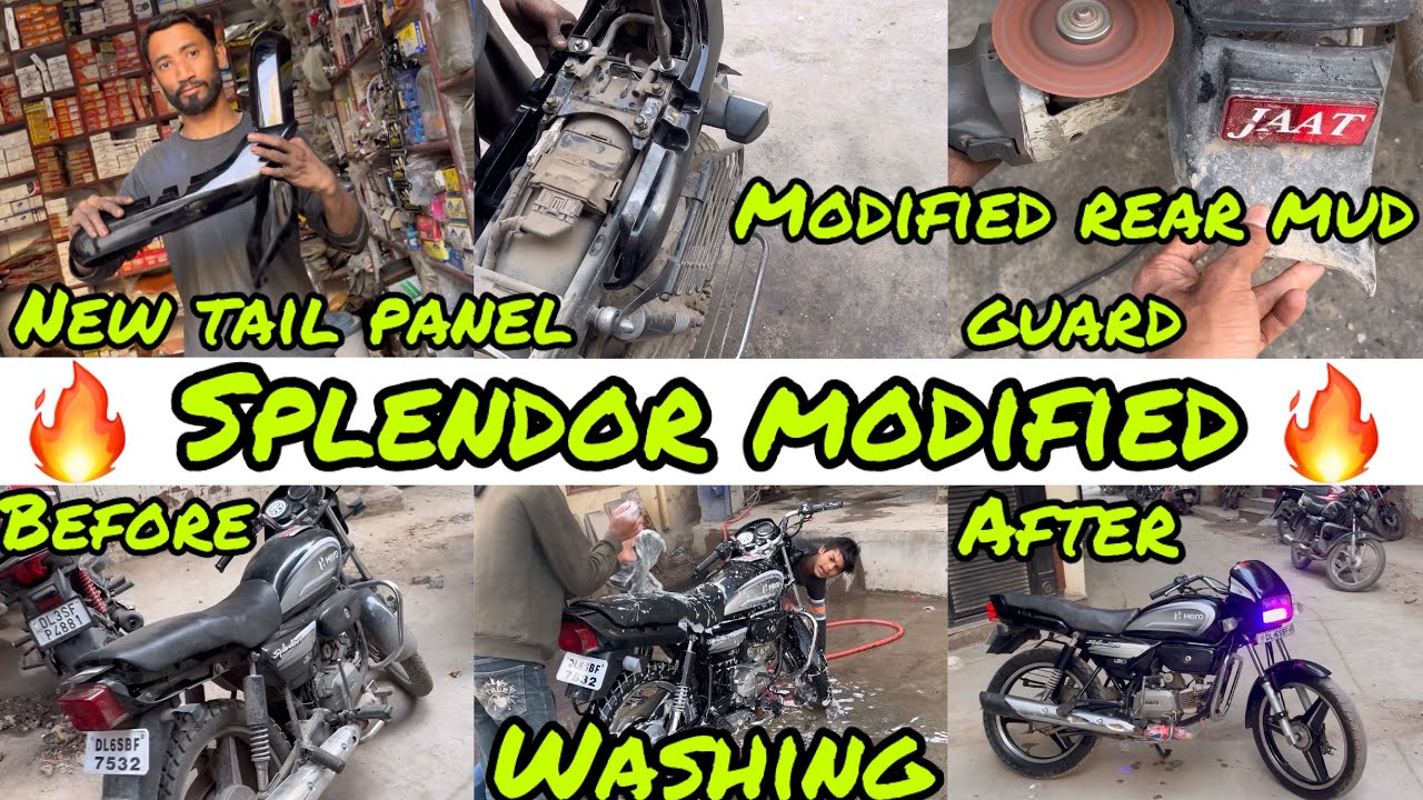 Splendor modified || install new tail panel🔥 modified rear mud guard💥 ...