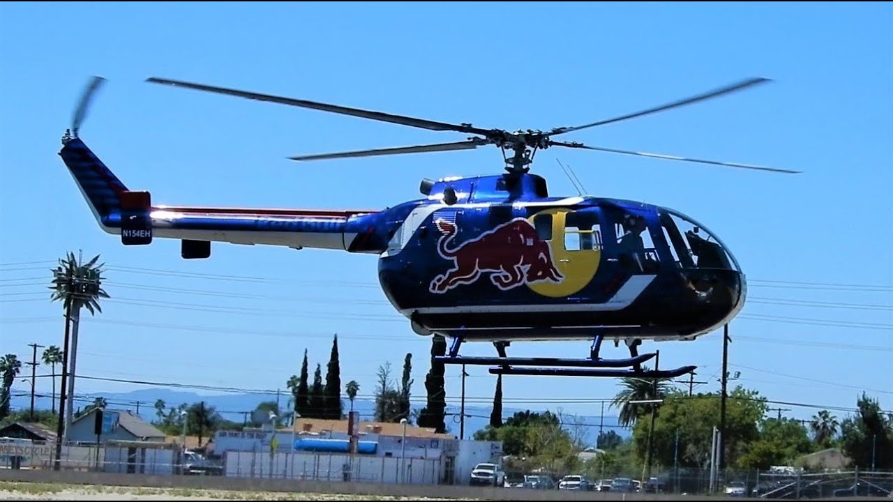 Bo 105 Red Bull Helicopter landing on Helipad - Messerschmitt-Bolkow ...