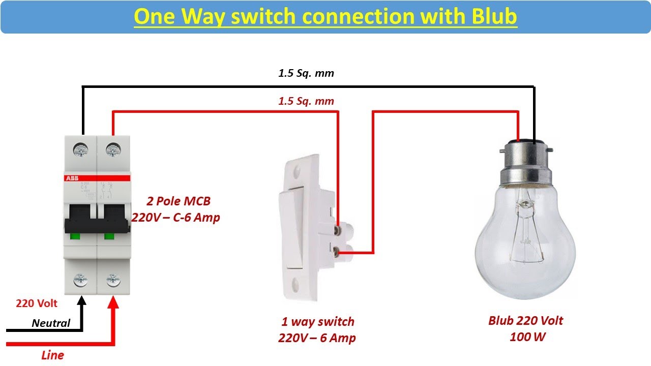 one way switch connection #oneway #switchconnection with #blub and #mcb ...