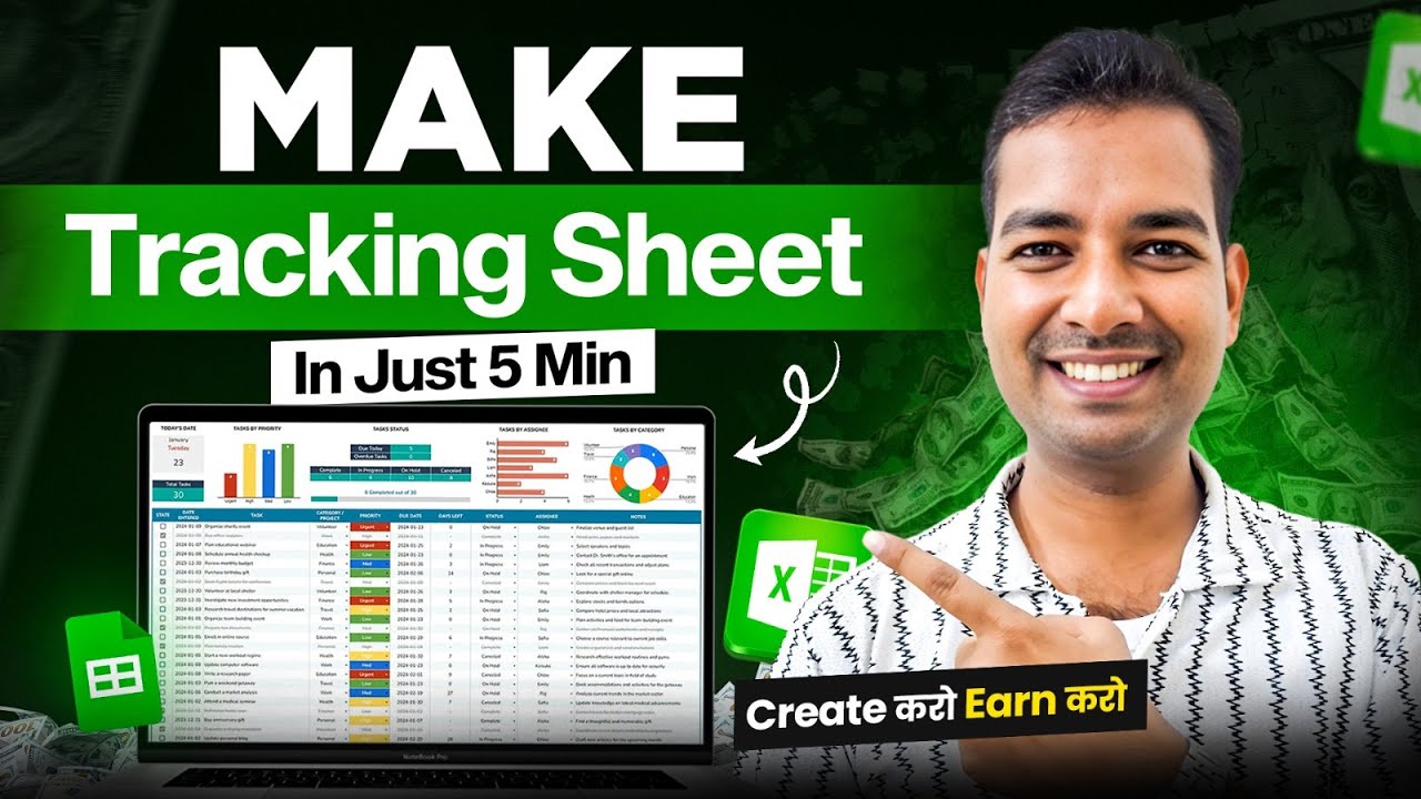 Make Tracking Sheet in Excel | Task & Work Tracking Sheet in 5 Minutes ...