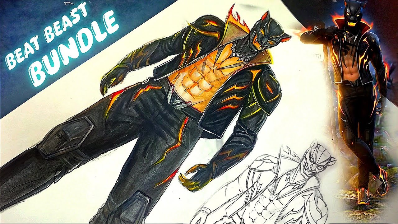 FREE FIRE DRAWING || BEAT BEAST BUNDLE|| FREE FIRE PANTHER BUNDLE ...