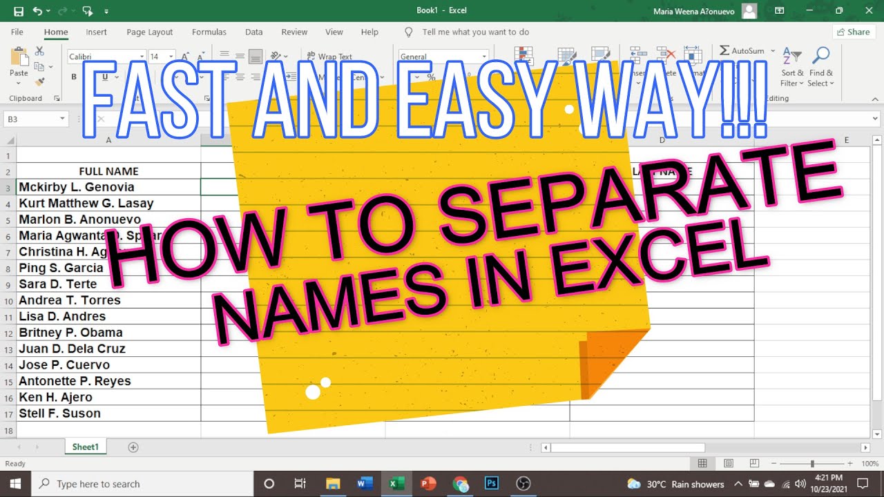 NO FORMULA!! HOW TO SEPARATE/SEGREGATE NAME!! EASY AND FAST! - YouTube