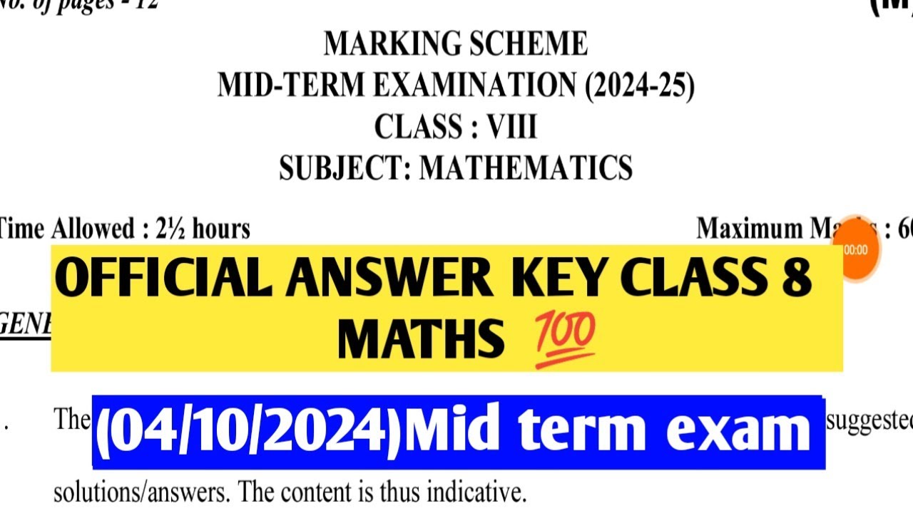 class 8 Maths Marking scheme(04/10/24)Mid term exam answers# ...