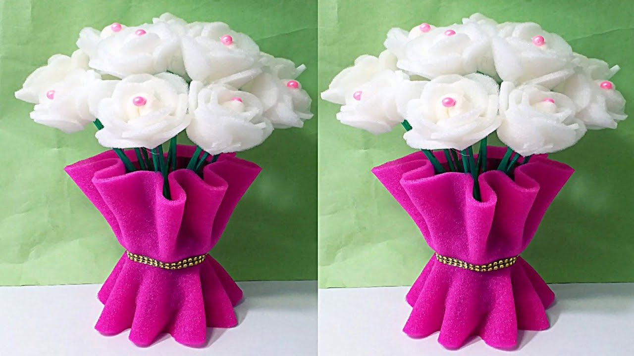 फोम से बनाये गुलदस्ता /FOAM AND BOTTLE GULDASTA/DIY MAKE BEAUTIFULL ...