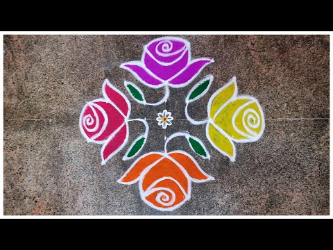 4 Roses Rangoli with 9 Dots || Traditional Indian Kolam || SRI VARI MUGGULU #muggulu #rangoli #kolam