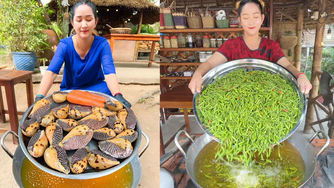 Mommy chef cooking skill: Fry ocean snail curry, Ocean fish fry soup ...