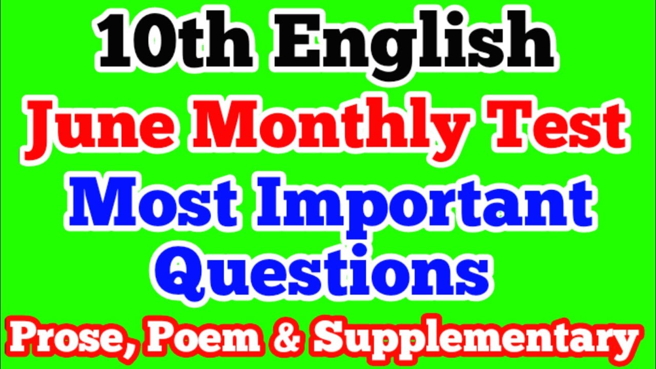 10th English Important Questions June Monthly Test June month portion ...