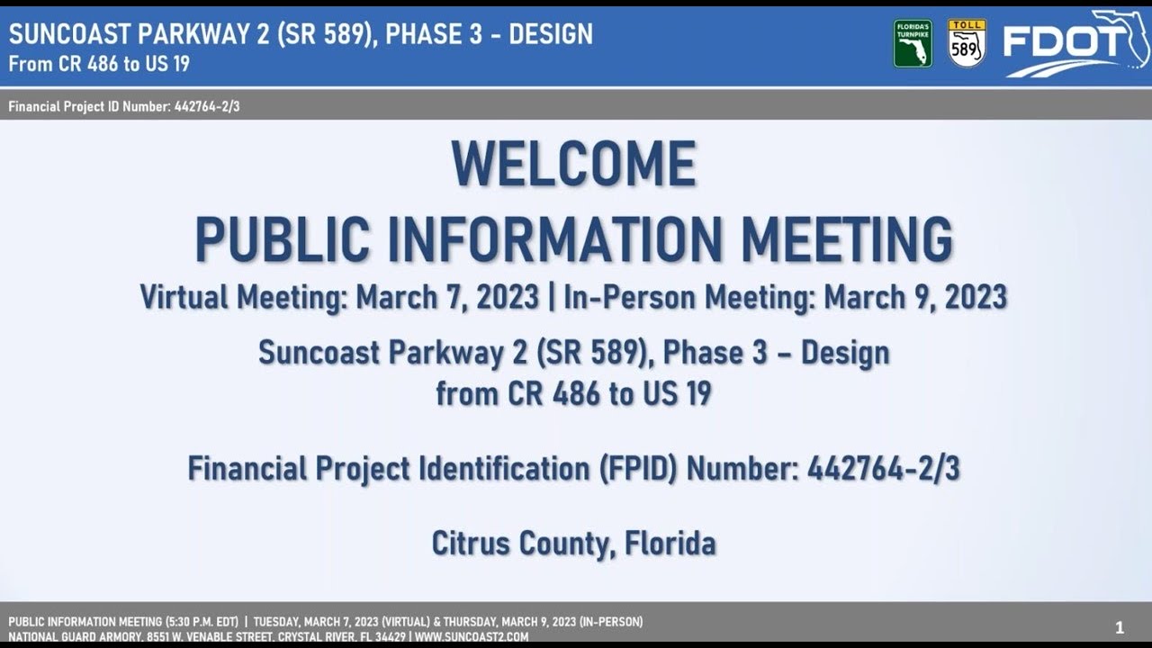 Suncoast Parkway 2 Phase 3 Design from CR 486 to US 19 Virtual Public ...
