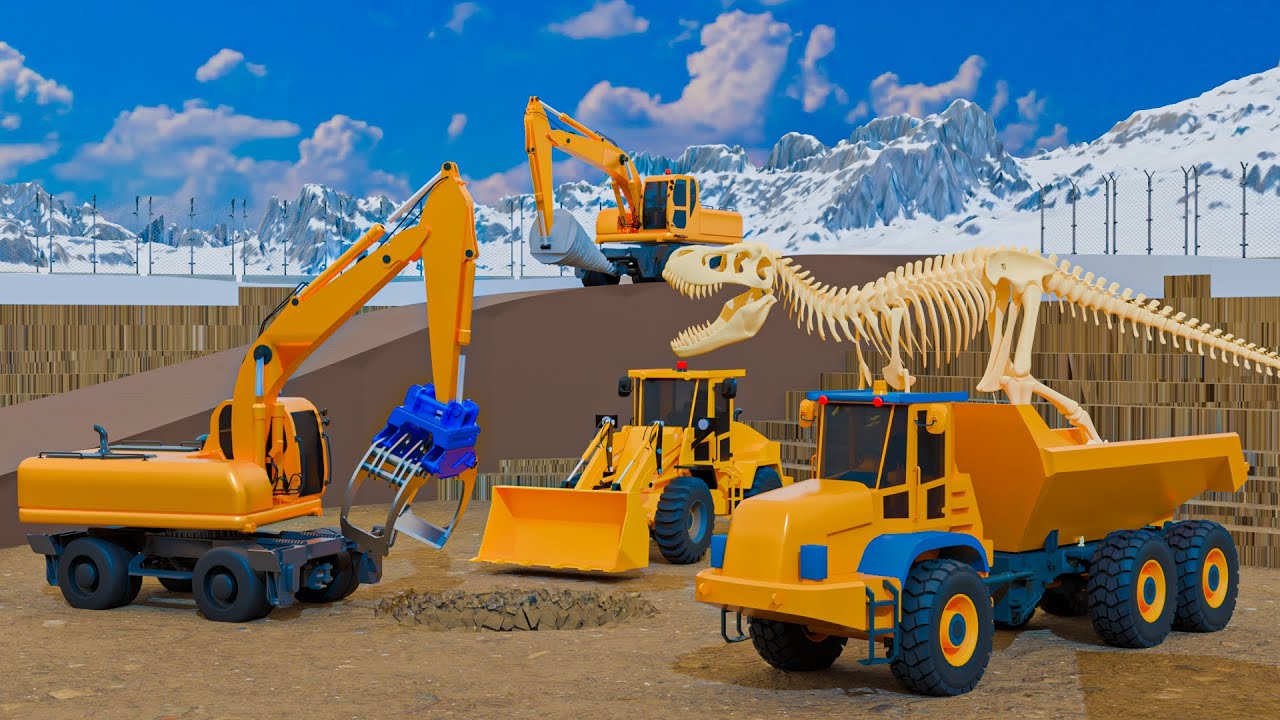 Excavating Dinosaur Fossils with Excavators & Heavy Trucks | 3D ...
