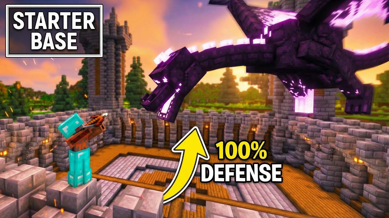 I Built a Starter Castle Base With Full Defense #minecraft - YouTube