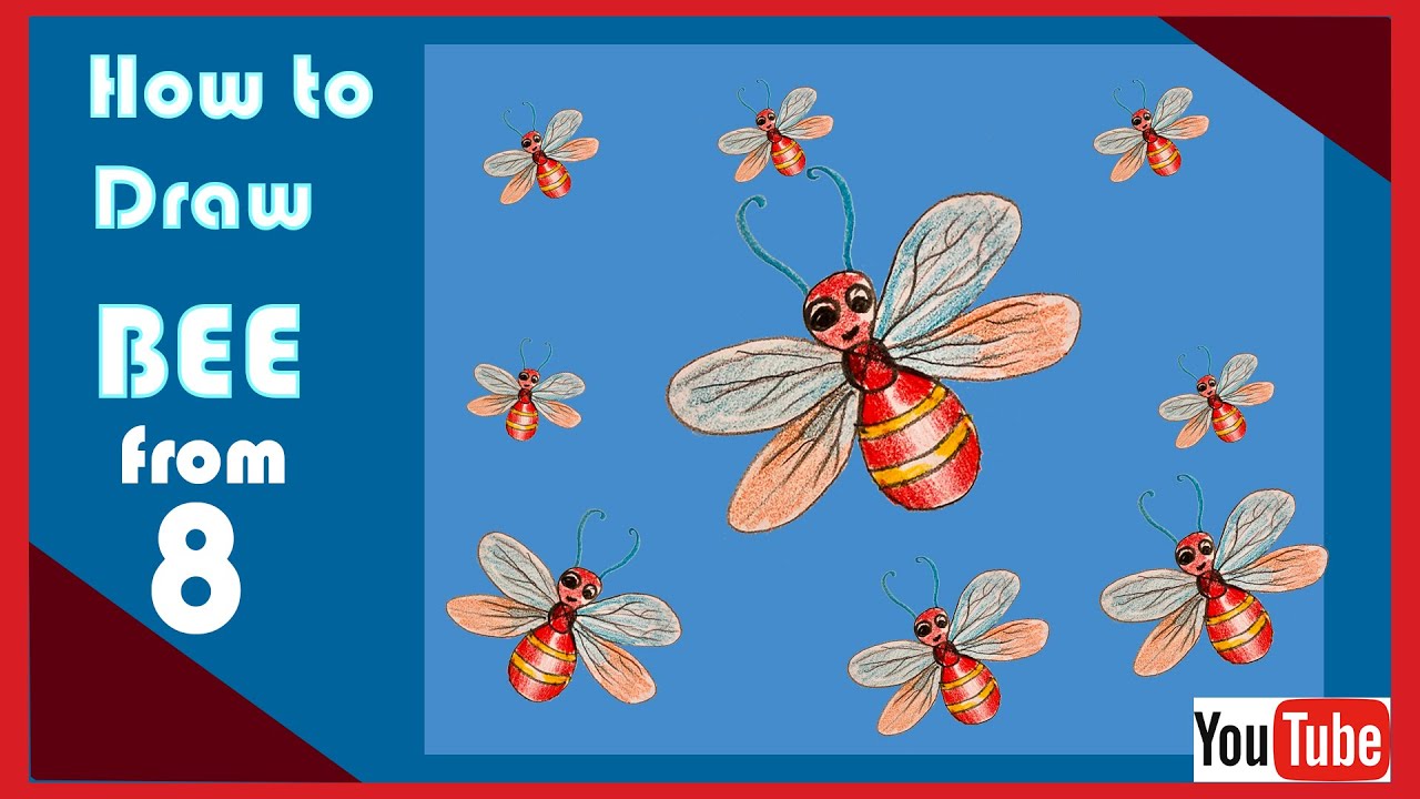 Draw a Bee from 8 || How to Draw a Bee step by step || BEE drawing ...