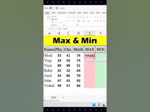 Maximum and Minimum Formula in Excel | Max and Min Formula #shorts # ...