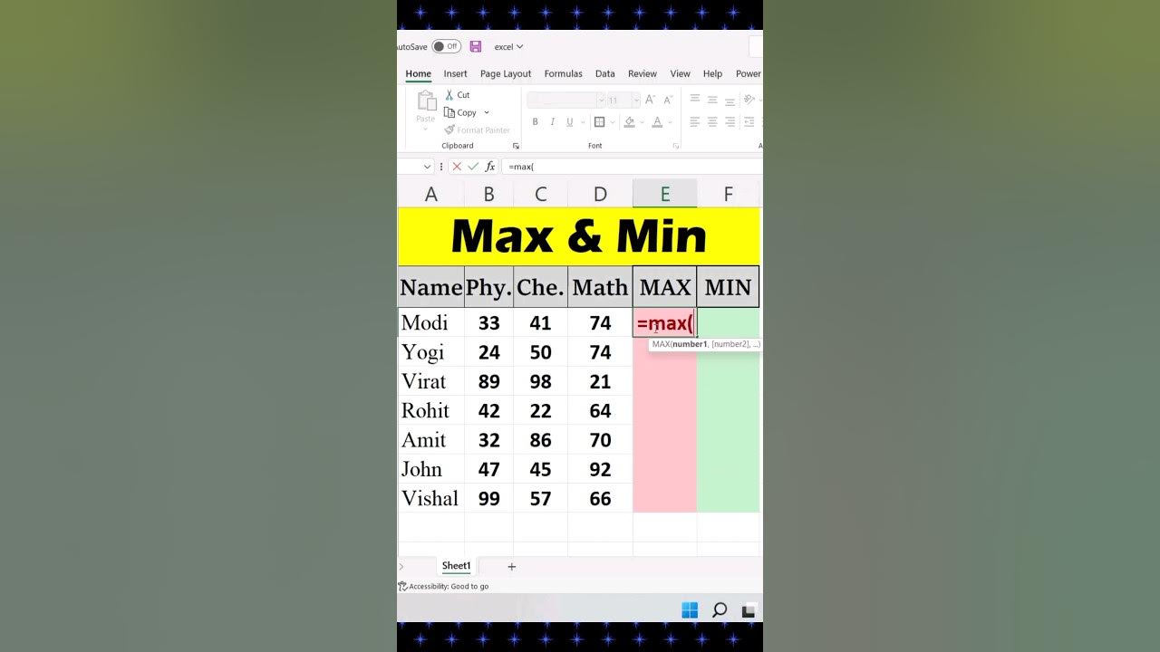 Maximum and Minimum Formula in Excel | Max and Min Formula #shorts # ...