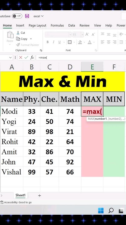 Maximum and Minimum Formula in Excel | Max and Min Formula #shorts # ...