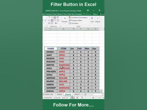excel me filter button kaise banaye| how to make filter button in excel #excel #computer - YouTube
