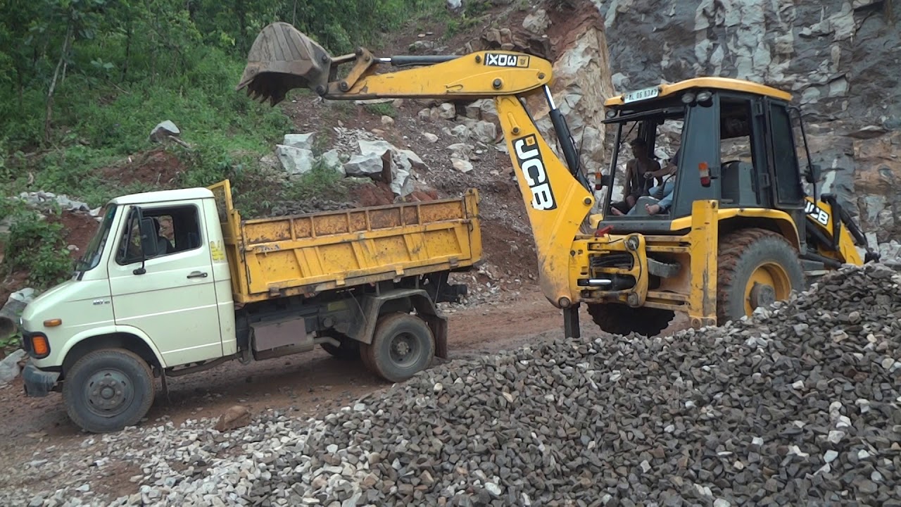 jcb 3dx super working in stone quarry 2 - YouTube