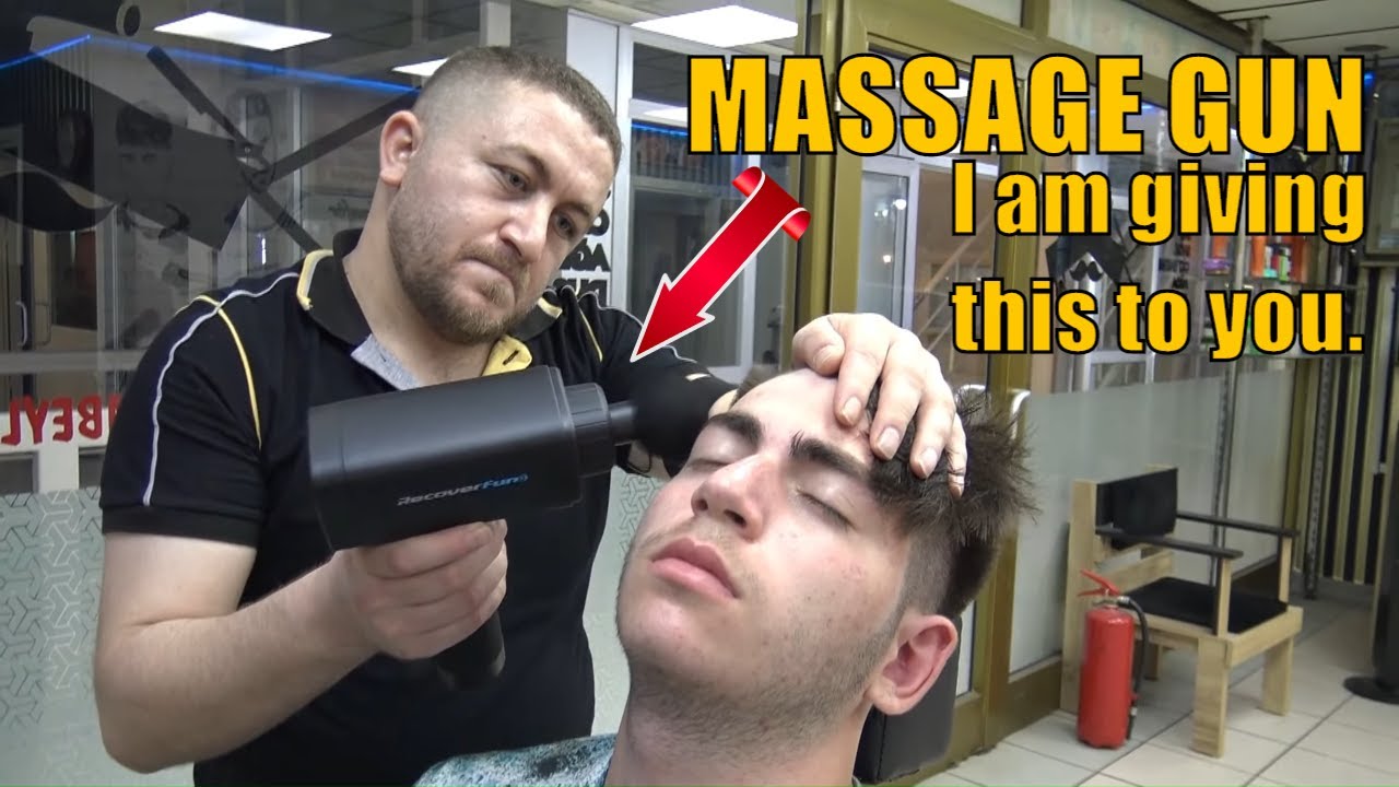 ASMR barber massage gun + EAR BURN + NECK CRACK + head, face, neck ...