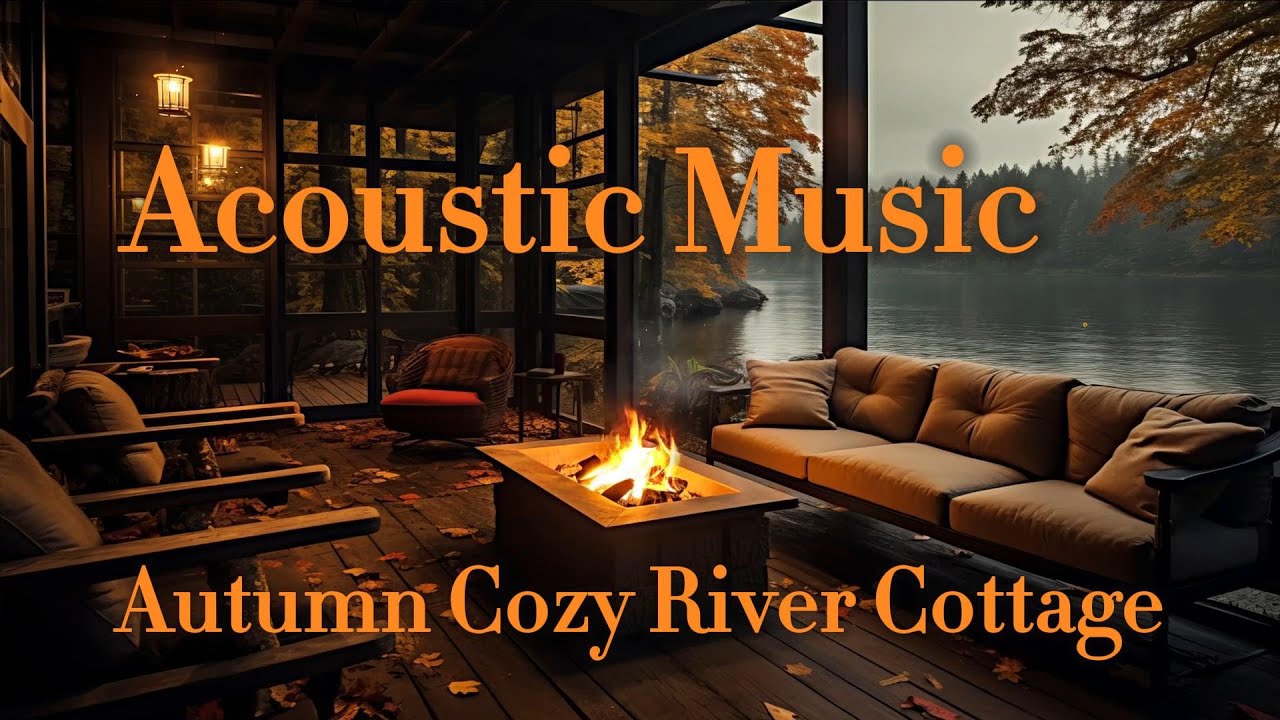 Autumn Cozy River Cottage In The Morning With A Bonfire And Acoustic ...